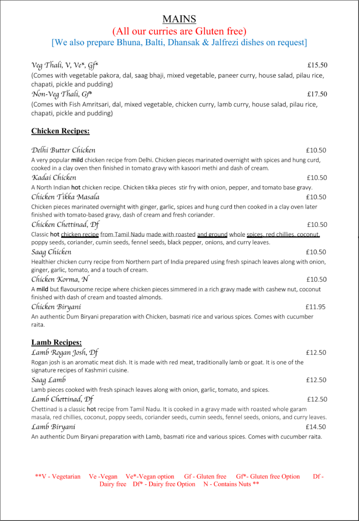 Food Menu - Sachi's Restaurant